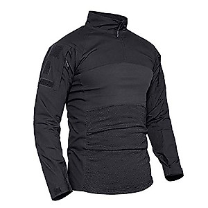 CRYSULLY Men's Spring Sport Assault Military Camo Tactical Combat Shirt Black