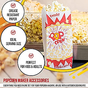 Popcorn Machine Supplies Set, 100 Popcorn Bags (1 oz. Paragon 1029), 1-12 oz. Popcorn Scoop, 1-10 oz. Popcorn Season Salt Shaker