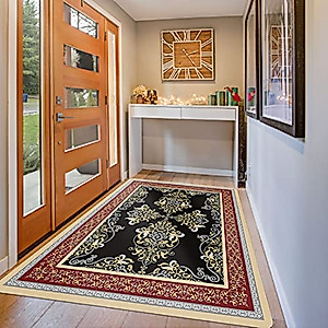 Cosilyt 1/10" Ultra Thin Extra Large 3×5 Feet and 24"×35" Front Door Mat Indoor Entryway Area Rug for Inside Entry, Waterproof Non Slip Washable Rubber Interior Door Mats Entrance Home, Boho Red