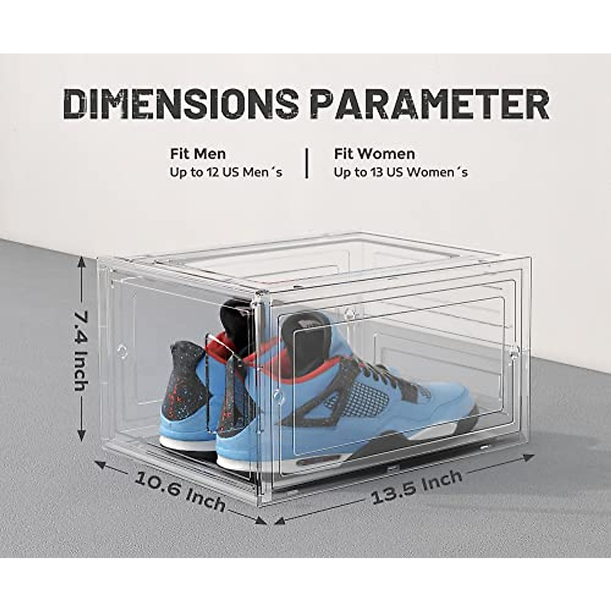 Pinkpum Sneaker Shoe Storage, 8 Pack Shoe Boxes Clear Plastic Stackable, Shoe Organizer for Sneakers, Shoe Storage Boxes, Sneaker Storage, Fit for Size 12 (White)