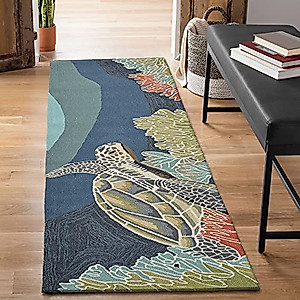 Liora Manne Ravella Indoor Outdoor Rug - Nautical Rug, Sea Life & Ocean Theme Decor, Comfortable & Durable, UV Stabilized, Stain Resistant Rug, Ocean Blue, 2' x 5'