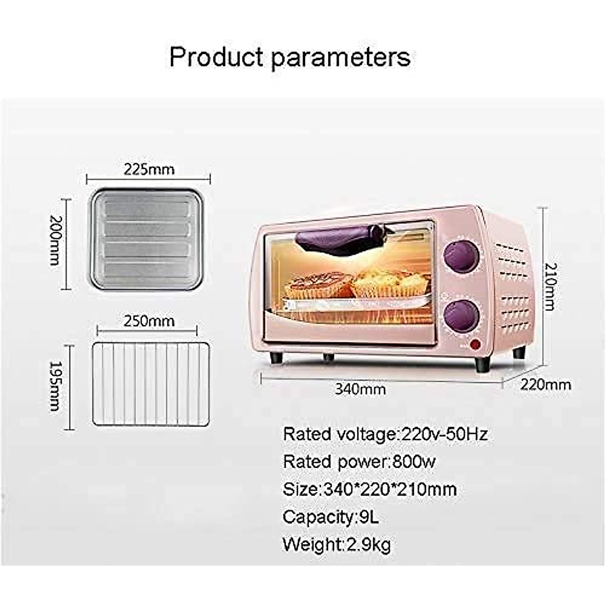 Mini Electric Oven Home Multifunctional Baking Oven Trifle Bread Hob Grill Home Small Baking Cake Pizza Oven 9L Mini Ovens (Color : Pink) (Black) (Pink)