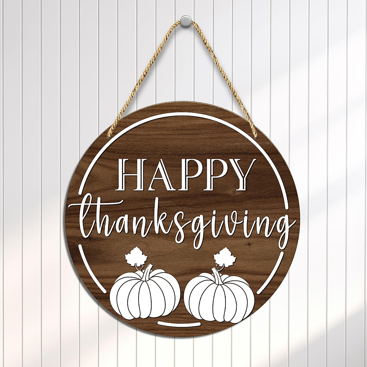 Happy Thanksgiving Pumpkin Wooden Sign for Front Door Decor, Round Wood Hanging Sign Thanksgiving Autumn Home Decorations, Fall Harvest Wall Hanging Art Sign Plaque for Porch Yard Garden - 02