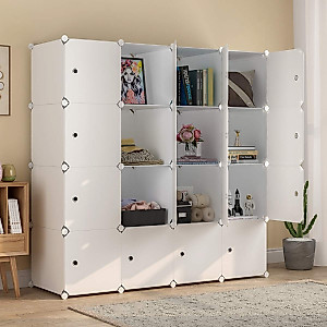 MAGINELS Large Cube Storage Organizer with Doors -14"x18" Depth 16 Cube Organizer Shelves Clothes Dresser Closet Organizer Storage Cabinet Shelving Bookshelf, White…