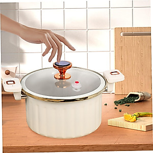 Enamel Pot 5L Non-stick Micro Pressure Cooker with Secure Lock Spill-proof Enamel Stock Pot with Lid Silicone Valve Pressure Pot for Cooking White