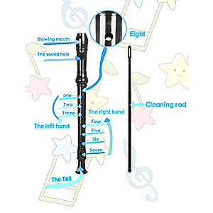 Mr.Power Soprano Recorder for Beginners School Students German Style C Key 8 Holes 3 Piece Instrument with Cleaning Rod, Thumb Rest, Fingering Chart, Packing Bag (Black)