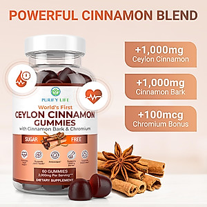 Sugar-Free Ceylon Cinnamon Gummies (2,000mg/Serving) Joint Pain Support Cinnamon Supplement & Brain Health, Vegan, Gluten-Free, Replace Ceylon Cinnamon Capsules, Pills, Powder Extract 60 Chews