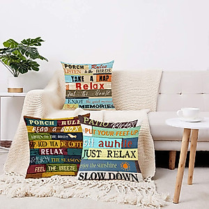 KJONG Patio Rules Throw Pillow Covers Porch Decorations Outdoor Pillow Covers Retro Rustic Wood Texture Pillowcovers Square Pillowcase for Home Garden Farmhouse Decor Patio Décor 18X18 inch