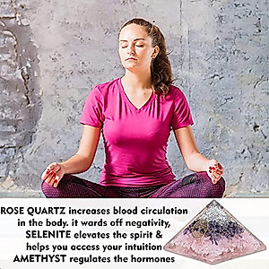 Rose Quartz Orgone Pyramid with Mix Healing Crystal for E-Energy Protection - Release Negative Energy - Positive Energy Generator - Reiki Charged Chakra Balance Orgonite Crystals - Meditation Pyramid