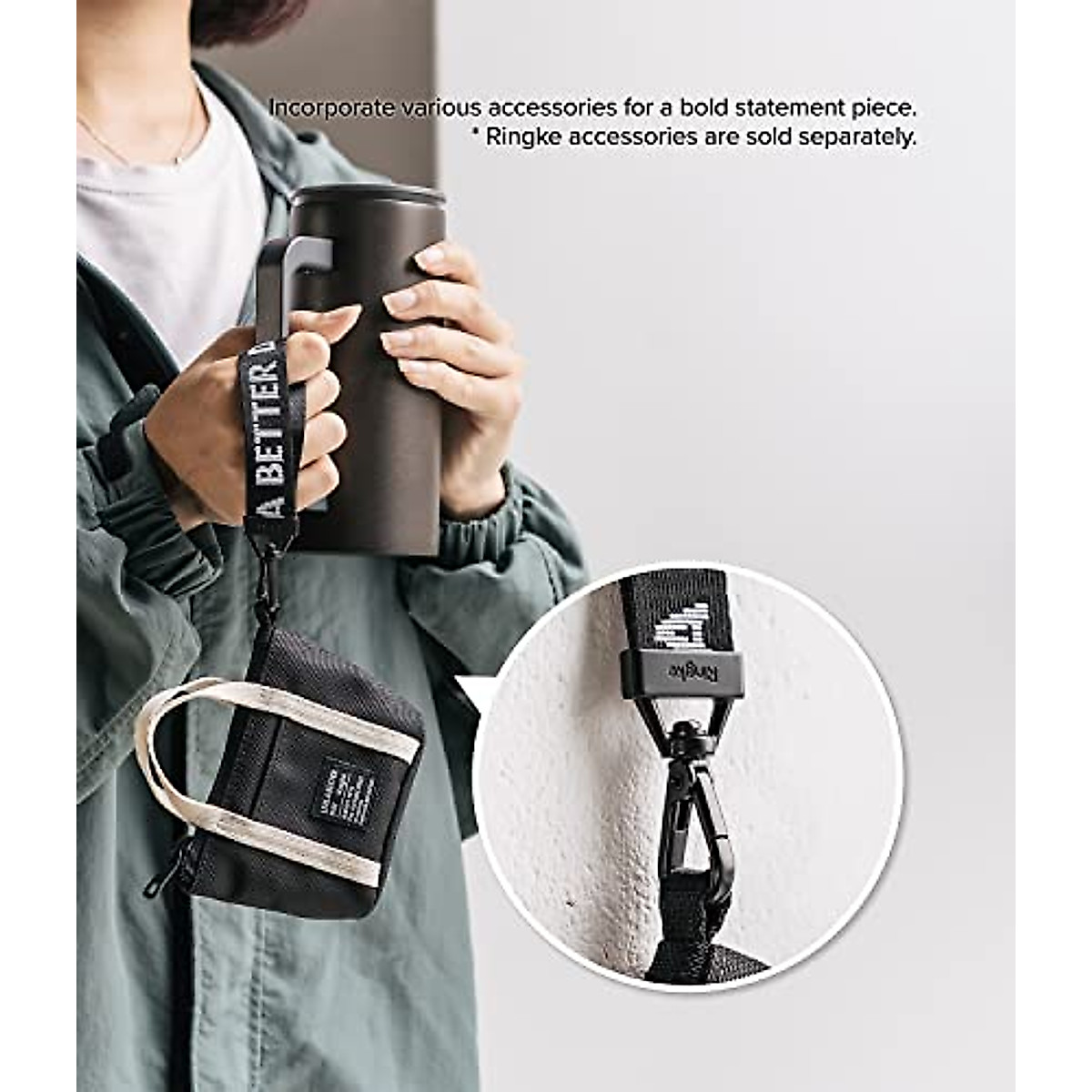 Ringke Mini Pouch Tote Bag Compatible with AirPods Pro Case and AirPods 3rd, 2nd, 1st Generation Case, Galaxy Buds Pouch, Universal Wireless Ear Buds Cover with Keychain for Women, Men - Black