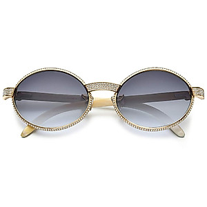 HEPIDEM 100% Really Buffalo Horn Luxury 720pcs Diamonds Sunglasses (White Frame Gradient Gray Lens)