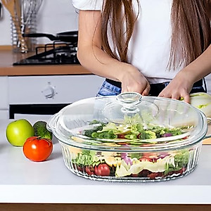 Luvan 2.8L/3Qt Glass Casserole Dish with Lid, Ribbed Oval Glass Baking Dish for Oven & Microwave, Clear Lead-Free Covered Casserole Cookware, Versatile Deep Glass Food Container for Baking, Cooking