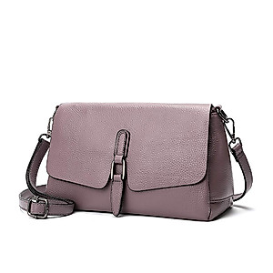 100% Women genuine leather small shoulder bag purse soft full grain leather middle aged lady crossbody bag handbag (Purple)