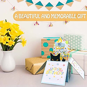 DTESL 3D Pop Up Funny Birthday Cards, 3D Black Cat Birthday Card for women, Cat Mom or Dad Greeting Cards for Every Cat Lover, Press the power button to play: plays hit song 'Happy Birthday'