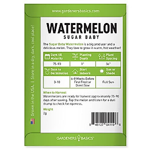 Watermelon Seeds for Planting - Sugar Baby Heirloom Variety, Non-GMO Fruit Seed - 2 Grams of Seeds Great for Outdoor Garden by Gardeners Basics