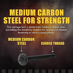ASMC Industrial 1/4-20 x 2-1/2" Coarse Thread Grade 5 Carriage Bolt - Medium Carbon Steel for Heavy-Duty Fastening - Corrosion-Resistant Black Oxide Finish, Pack of 50