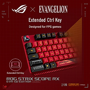 ROG Strix Scope RX EVA-02 Edition, 100% RGB Gaming Keyboard, ROG RX Blue Optical Mechanical Switches, IP57 Water Resistance, USB Passthrough, Wider Ctrl Key, Stealth Key, Macro Support, EVA-themed
