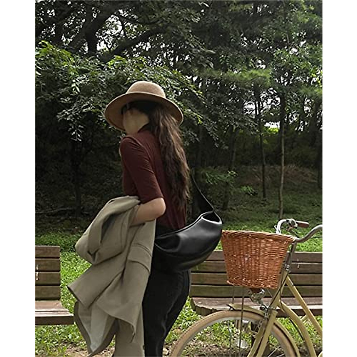 Women's Soft Surface Cowhide Hobo Bag Casual Leather Crossbody Bag Crescent Shoulder Bag Black