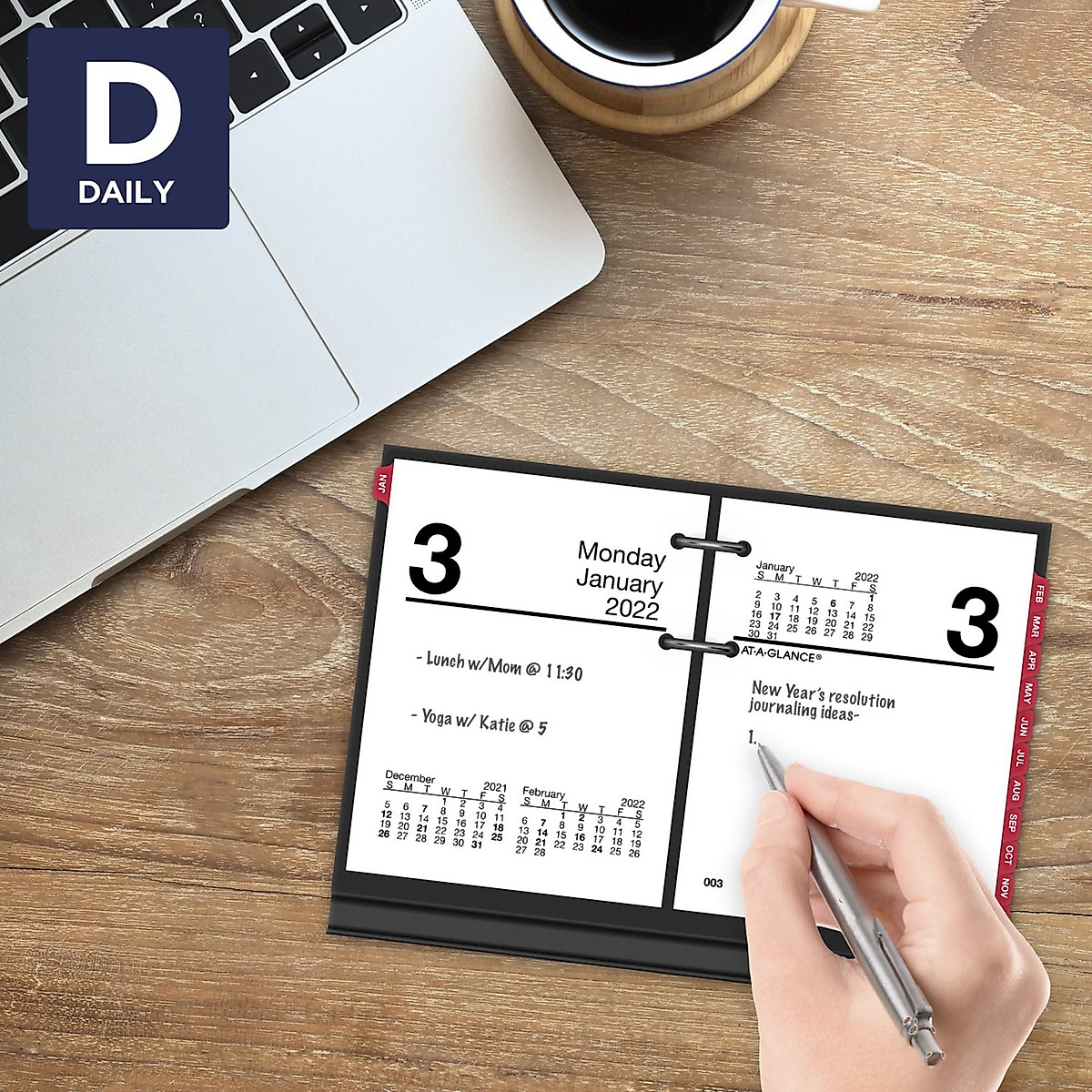 2022 Daily Desk Calendar Refill by AT-A-GLANCE, 3" x 3-3/4", Loose-Leaf, Compact (E91950), Black, 2022 New Edition