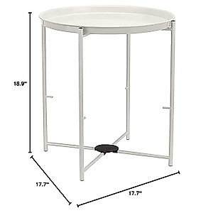 Amazon Basics Round Storage End Table, Side Table with Cloth Basket, White/Heather Gray, 18 in x 18 in x 19 in