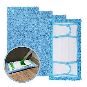 Reusable Mop Pad (UP to 100X) for Swiffer Sweeper Mop, 12.5'' Microfiber Mop Pad Refill Washable for Hard Floor Baseboard Cleaning, Wet/Dry Cleaning Pad, 4 Pack
