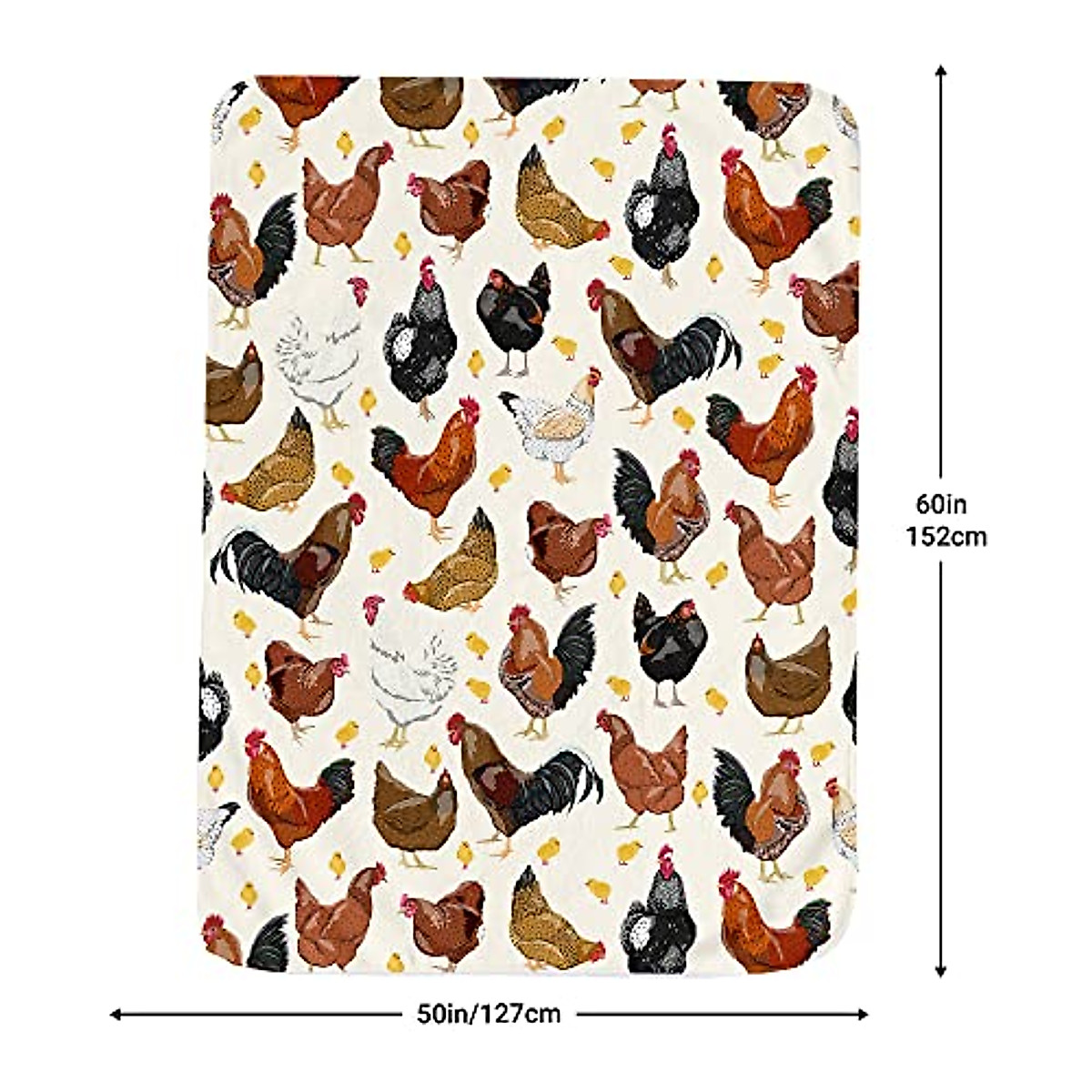 Chicken Fleece Plush Blanket Funny Rooster Lightweight Throw Blanket for Couch Bed Chicken Room Decor Fuzzy Super Soft Blankets Chicken Gifts for Kids Adults Women 50"x60" (Chicken, 50"x60")
