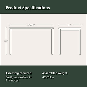 Branch Daily Desk - Functional at Home Office Desk with Effortless Assembly, Timeless Design, Rounded Corners, and Built-in Cable Notch - 48” W x 28.5” H x 24” D - Sage Work Table