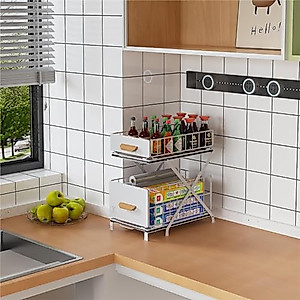 SweeTinytwo 2 Tier Under Sink Organizers and Storage, Kitchen Cabinet Pull Out Shelves with Height Adjustment (40CM Two Level Adjustment, White)