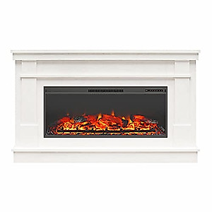 Ameriwood Home Elmcroft Wide Mantel with Linear Electric Fireplace, Plaster
