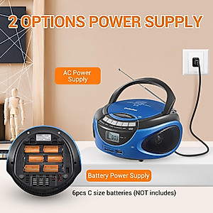 Gelielim Boombox CD Player, CD Players for Home with Bluetooth, AM FM Radio, Portable CD Boombox Support USB, SD, MMC Drive, LCD Display, Headphone Jack, AC/DC Powered, Gifts Idea for Elder-Blue