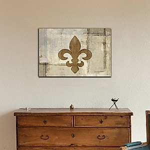 wall26 - Canvas Wall Art - Fleur De Lis Flower on Abstract Vintage Background - Gallery Wrap Modern Home Art | Ready to Hang - 16x24 inches