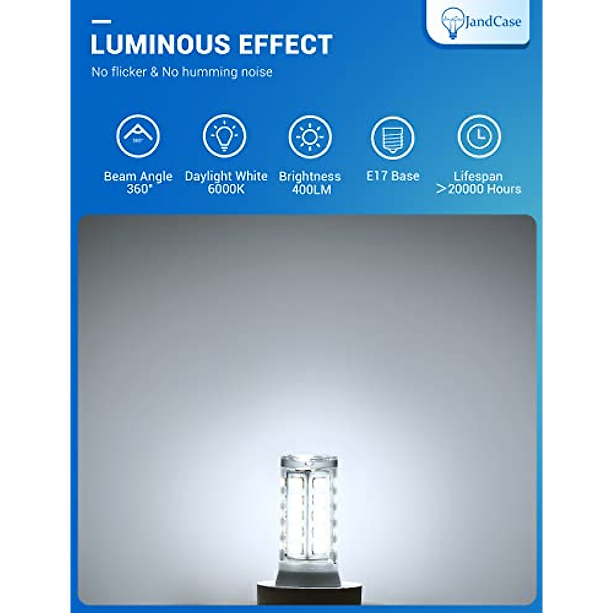 JandCase Microwave Light Bulbs Under Hood, Ceramic E17 LED Bulbs 40 Watt Equivalent, Daylight White 6000K Appliance Bulbs for Refrigerator,Microwave, Oven, Stove Hood, Non-Dimmable, 2Pack