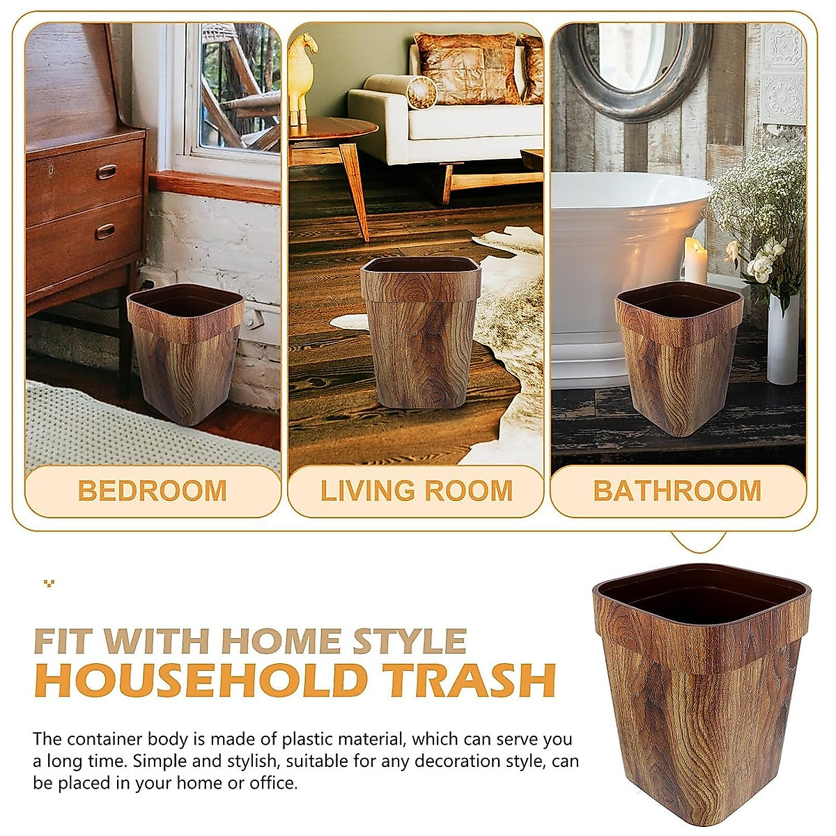 NALsa Retro Imitation Wood Trash can Without lid Waste Paper Basket Wood Grain Trash can Waste Paper Trash can Household Trash can Bath
