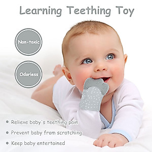 2Pack Silicone Teething Mitt, Soothing Infant Teething Mitten Pain Relief, Prevent Scratches Glove, Safe Silicone Teething Toys for 0-12 Months