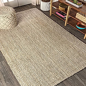 JONATHAN Y NFR103A-8 Hiro Hand Woven Chunky Jute Indoor Area -Rug Bohemian Farmhouse Easy -Cleaning Bedroom Kitchen Living Room Non Shedding, 8 X 10, Ivory
