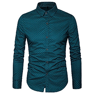 MUSE FATH Men’s Printed Dress Shirt-Cotton Casual Long Sleeve Shirt- Button Down Point Collar Shirt-Green-XL