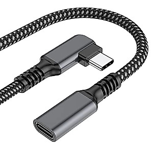 USB C Extension Cable 6.6ft, USB Type-C 3.1 Extender Cord 100W 10 Gbps, USB C to USB C Male to Female Right Angle for Laptop Tablet Mobile Phone Nintendo Switch