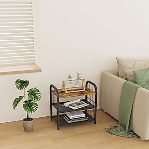 BWOORACKU Shoe Rack, 3-Tier Shoe Organizer with Guardrails, Heavy-Duty Metal Mesh Shelves & Rustic Wooden Top for Stylish Closet & Front Door Storage