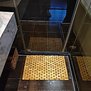 HJJKKH Bamboo Bath Mat with 15.7X23.6 inch,Nature Bamboo Bathroom Mat,Roll-Up and Foldable Bamboo Shower Mat,Non Slip Shower Tub Mat for Bathtub, Shower,Sauna,Hot Tub