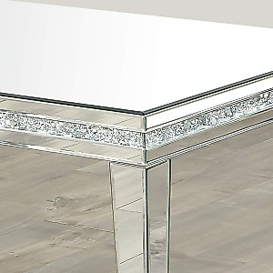 MIREO Coffee Table Mirrored with Crystal Inlay Surface, Rectangle Silver Accent Table, Modern Design Luxury Contemporary Furniture, Partially Assembled for Living Room from Furniture (Mireo-01)