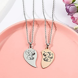 Cartoon Stitch & Angel Necklaces Set - 2Pcs Stainless Steel Chain Pendant Couple Choker Jewelry Accessories, Gifts for Lover