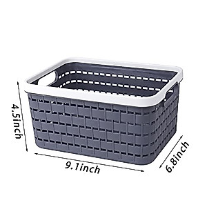 SOUJOY 5 Pack Classroom Storage Basket with Handles, Woven Plastic Organizing Bin, 9.1"L x 6.8''W x 4.5H'' Office Storage Organizer Bin for Pantry, School, Toy, Beauty Products