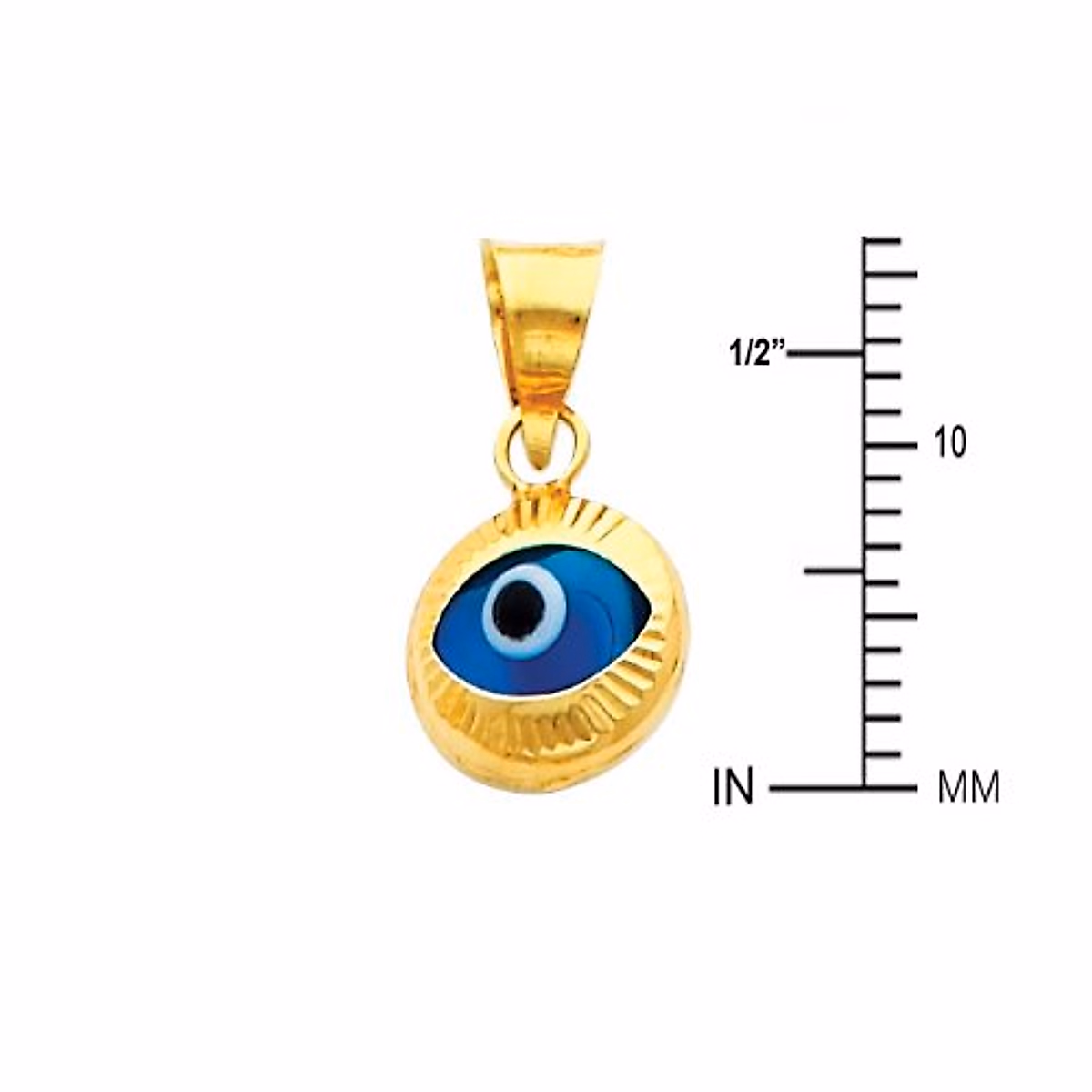 14k REAL Yellow Gold Evil Eye Fluted Charm Pendant