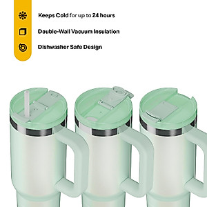 RTIC 30 oz Road Trip Tumbler Double-Walled Insulated Stainless Steel Portable Travel Coffee Mug Cup with Lid, Handle and Straw, Fresh Mint Glitter