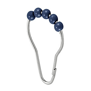 mDesign Steel Metal Easy-Glide Roller Ball Shower Curtain Rings - Bathroom Shower Curtain and Curtain Liner Rolling Ring Hooks for Shower Rod, Guest Bath and Powder Room - 12 Rings - Navy Blue