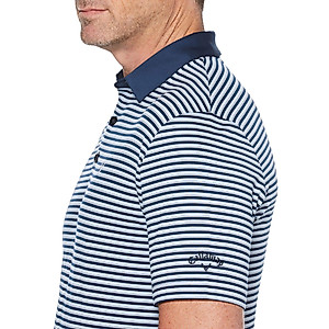 Callaway Men's Stripe Short Sleeve Golf Polo Shirt (Big & Tall and Regular), Medieval Blue, Small