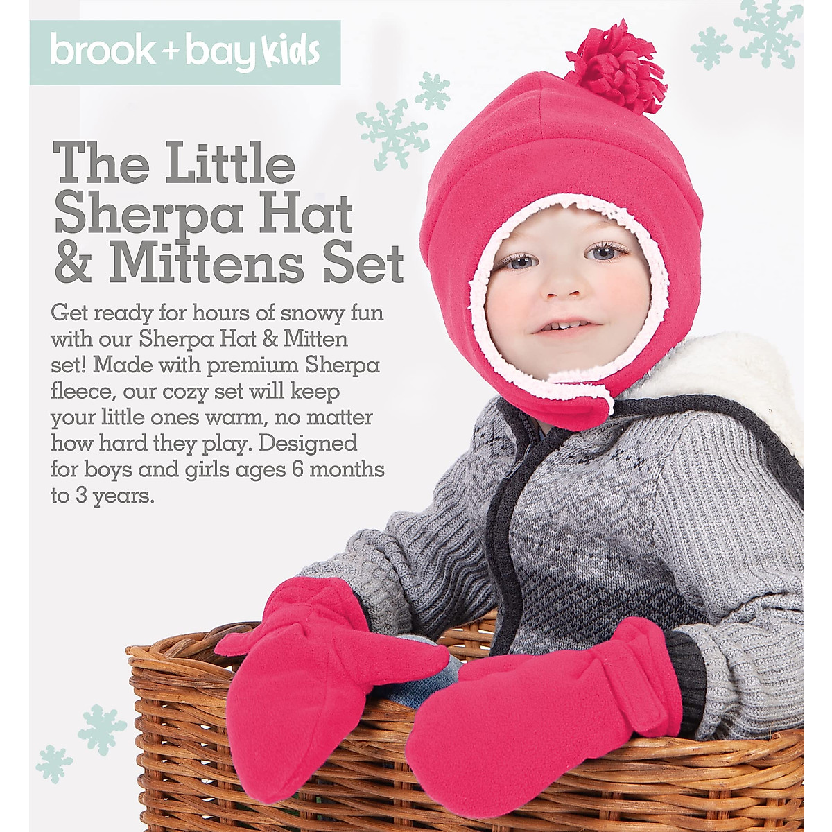 Brook + Bay Toddler Hat & Glove Set - Toddler Mittens & Winter Hat - Baby Fleece Hat for Infant Kids Set 2-3 years old - Pink