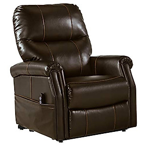 Signature Design by Ashley Markridge Faux Leather Modern Electric Power Lift Recliner for Elderly, Brown