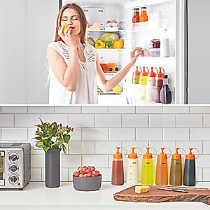 Premium 6 Pack 16 oz Plastic Condiment squeeze Bottles with Squeeze Top,Food Grade Squirt Bottle for Sauces,Hot Sauces,Syrup,Oil Dispenser,Salad Dressings Container,with extra 8 Chalk Labels and 1 Pen