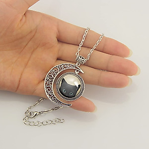 Moon Pendant Black Cat Pendant Necklace Black Cat Necklace Cute Black Cat Jewelry Fashion Gift for Woman